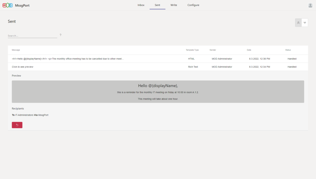 Sent / Outbox – MssgPort