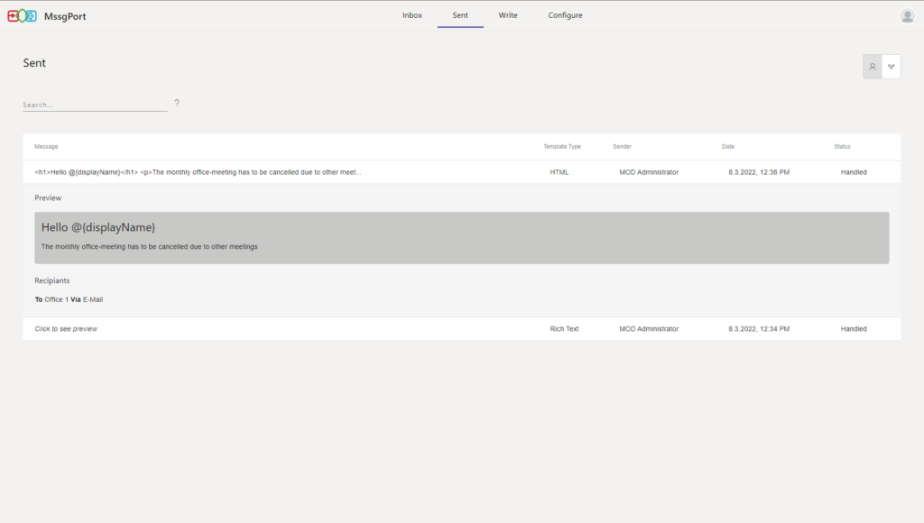 Sent / Outbox – MssgPort